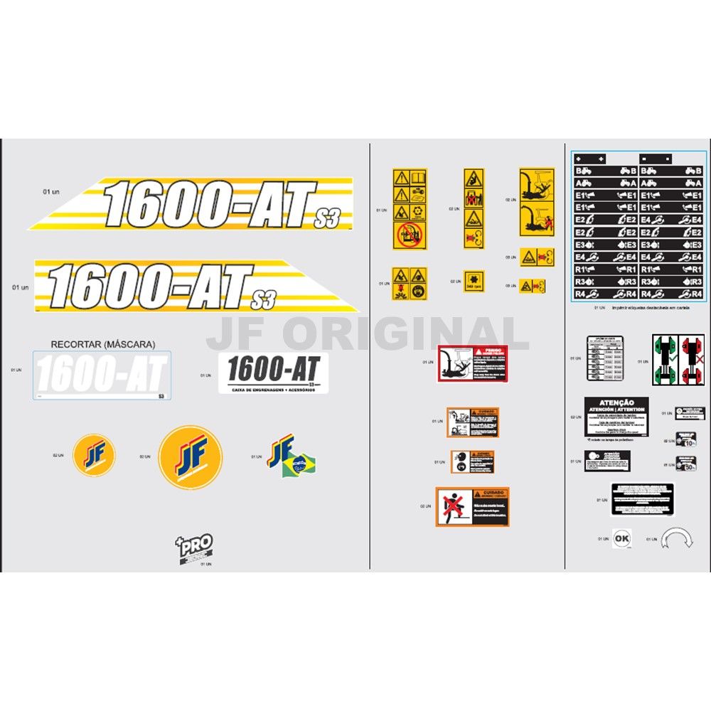 KIT ADESIVO JF 1600AT - KIT ADESIVO 3 IDIOMAS COL JF1600 AT S3 540RPM ...