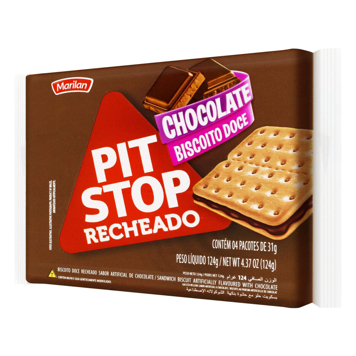 Biscoito com Recheio de Chocolate Marilan Pit Stop Pacote 124g 4 ...