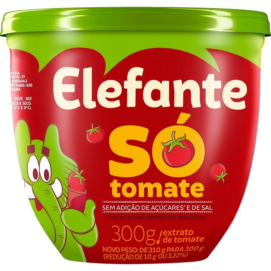 EXTRATO SÓ TOMATE ELEFANTE POTE 300GR, CX C/24 - Tozzo Alimentos Ltda
