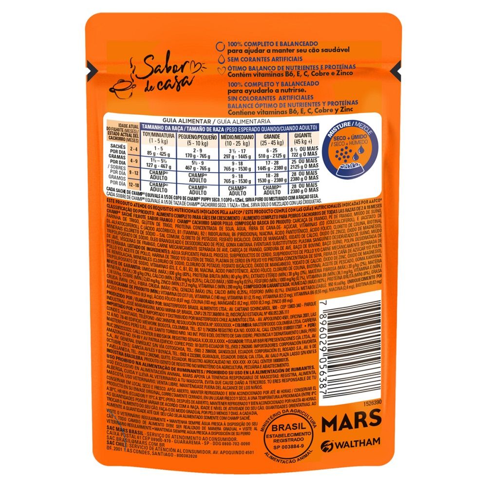 CHAMP SACHE FRANGO FILHOTES 85GR, KIT 20 UN - Tozzo Alimentos Ltda