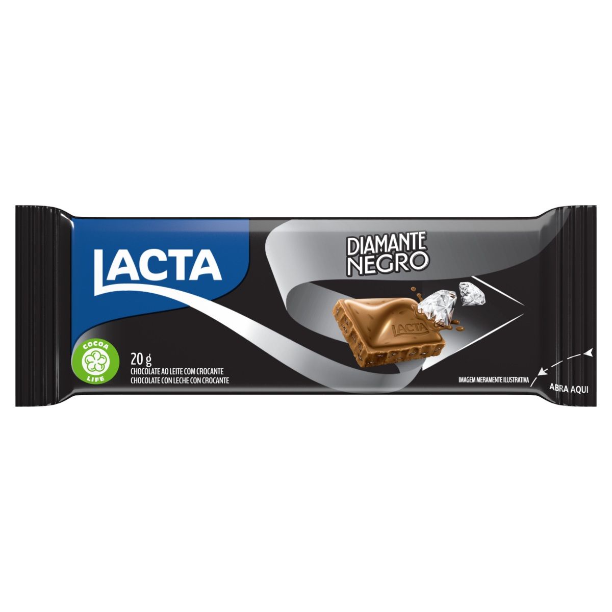 CHOCOLATE AO LEITE LACTA DIAMANTE NEGRO PACOTE 20GR, KIT 20 UN - Tozzo ...