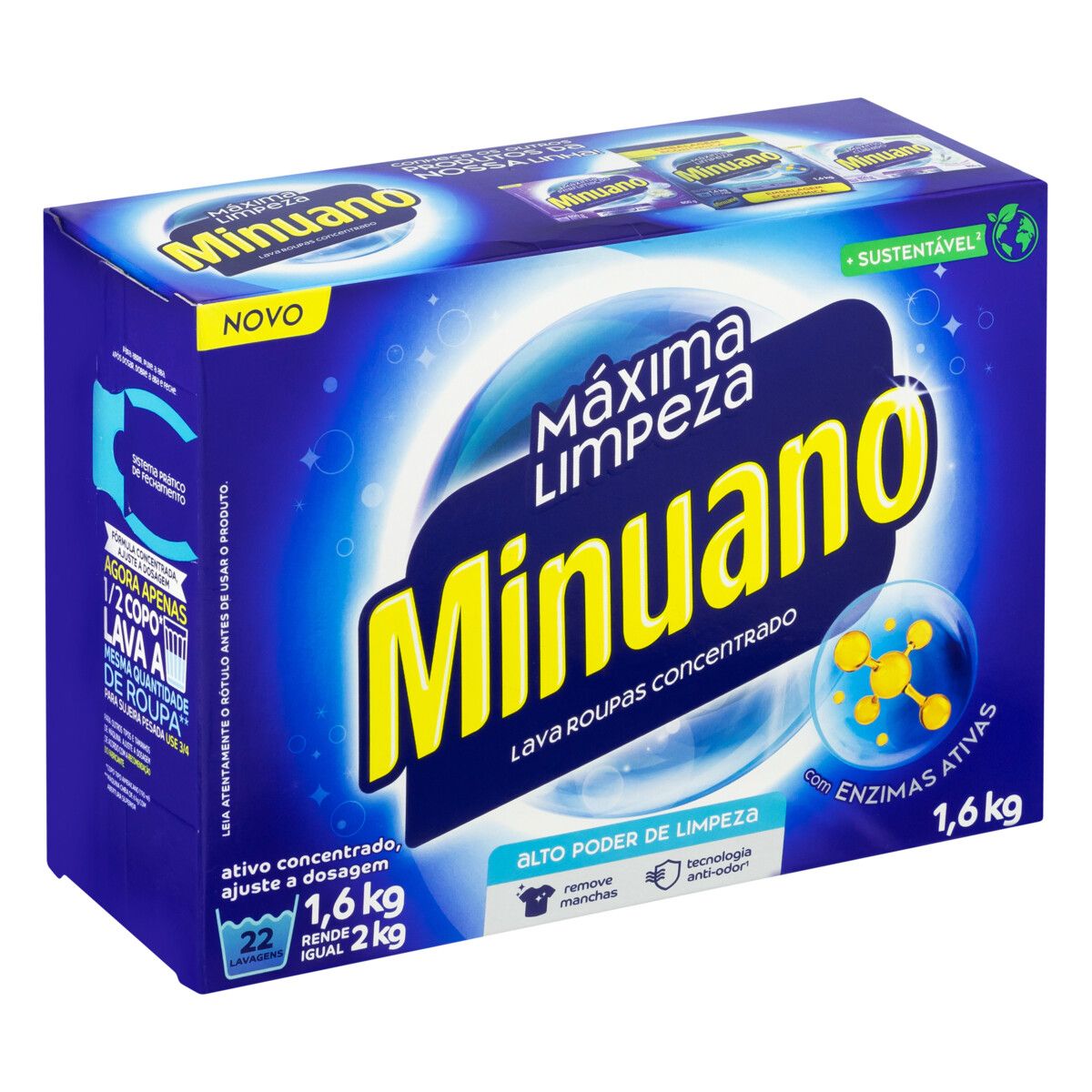 DETERGENTE PÓ MINUANO MÁXIMA LIMPEZA AZUL CAIXA 1,6KG, CX C/9 - Tozzo Alimentos Ltda