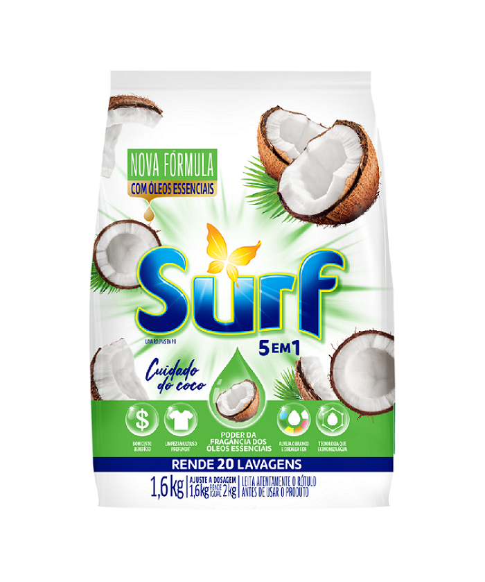 DETERGENTE EM PÓ SURF CUIDADO DO COCO 1.6KG, FR C/7 - Tozzo Alimentos Ltda