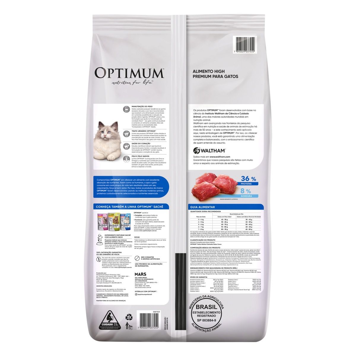 OPTIMUM CAT ADULTO CASTRADO CARNE 10.1KG - Tozzo Alimentos Ltda