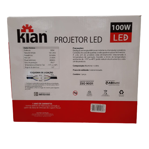 PROJETOR LED KIAN BRANCO 100W - Tozzo Alimentos Ltda