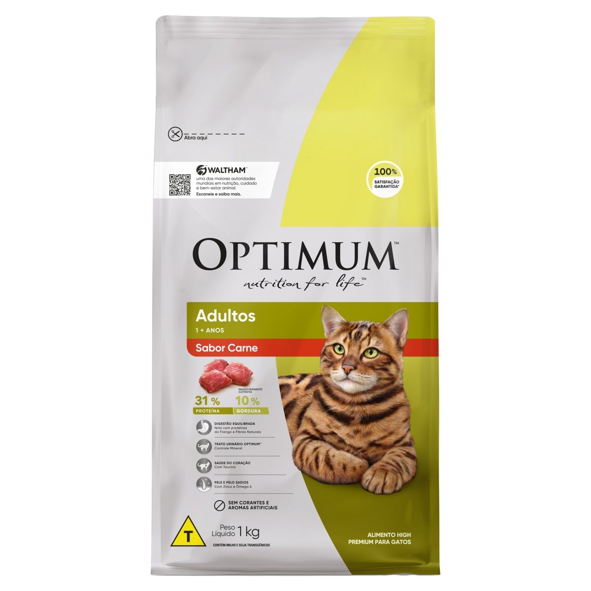 OPTIMUM CAT ADULTO CARNE 1KG, KIT 3 UN - Tozzo Alimentos Ltda