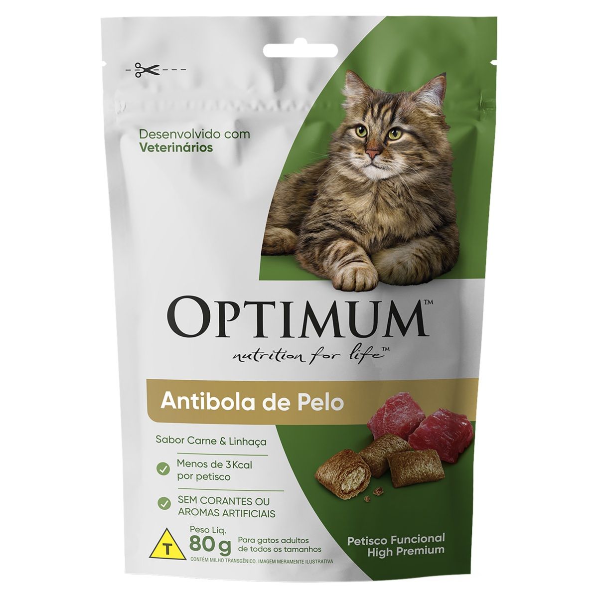 OPTIMUM GATOS ADULTOS CARNE E LINHAÇA ANTI BOLA DE PELO 80GR, KIT 3 UN ...