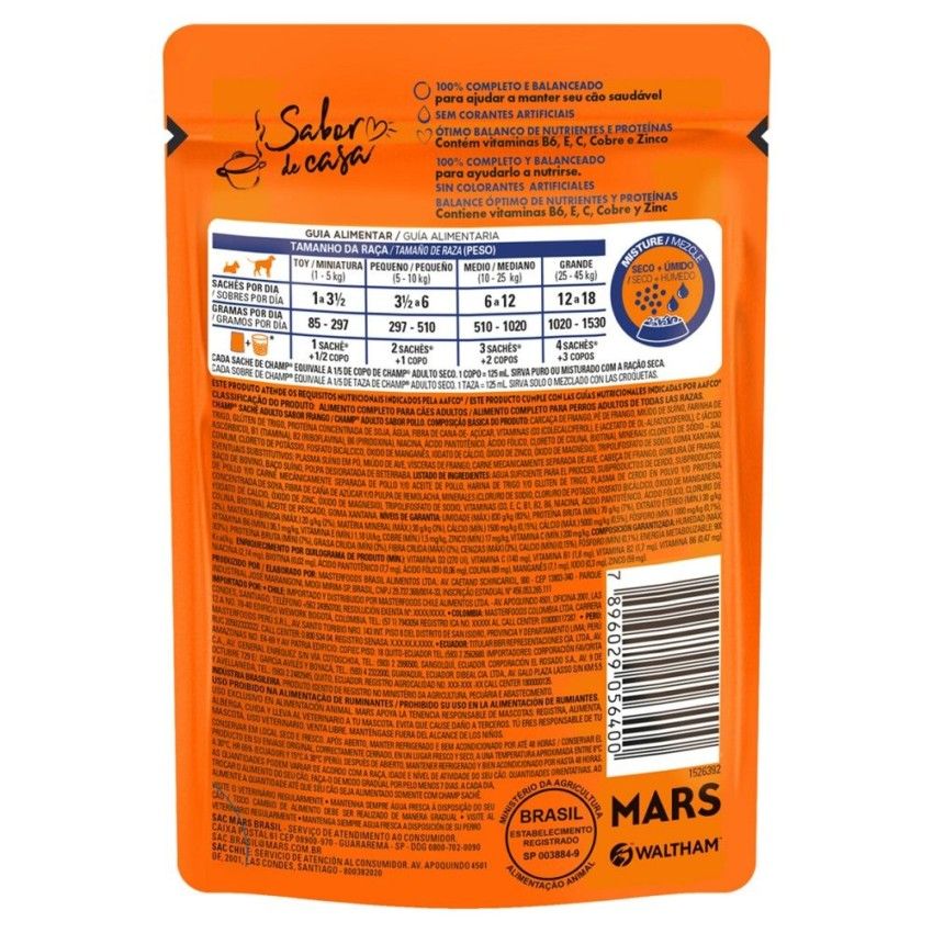 CHAMP SACHE FRANGO ADULTO 85GR, KIT 20 UN - Tozzo Alimentos Ltda