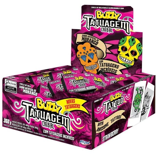 CHICLE RICLAN BUZZY TATTOO NENO TRIBAL MORANGO - Tozzo Alimentos Ltda