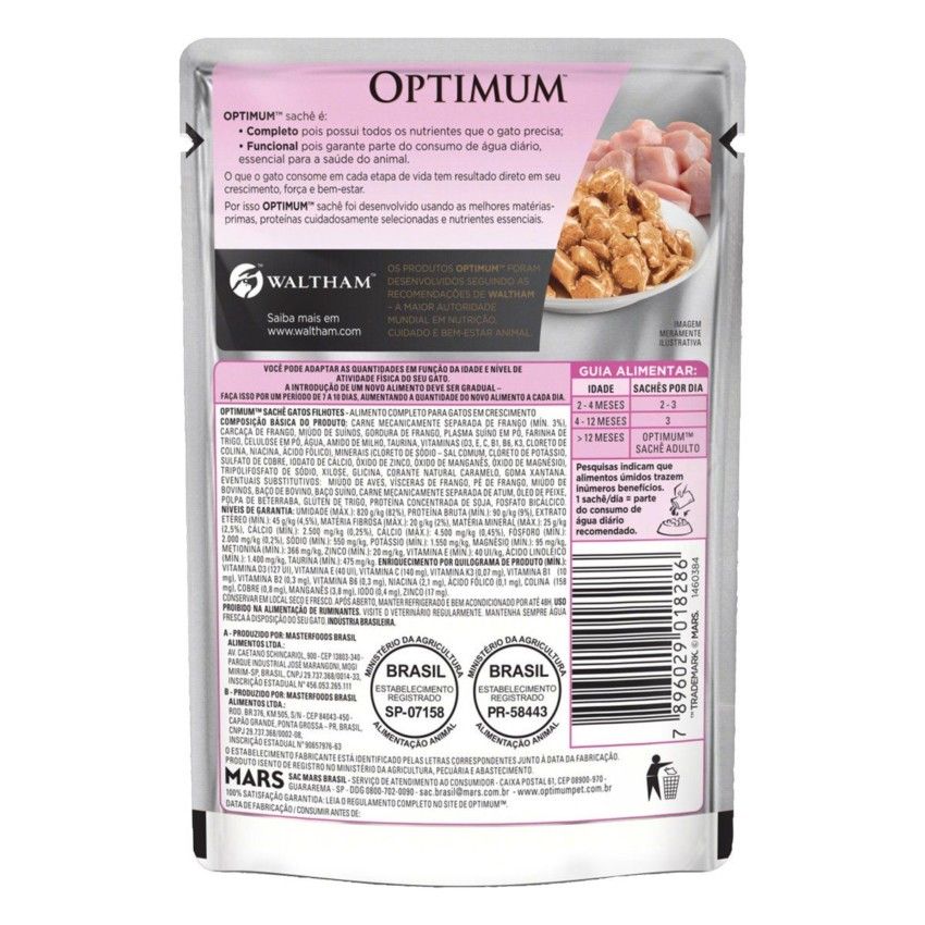 OPTIMUM CAT SACHE FRANGO FILHOTES 85GR, KIT 6 UN - Tozzo Alimentos Ltda
