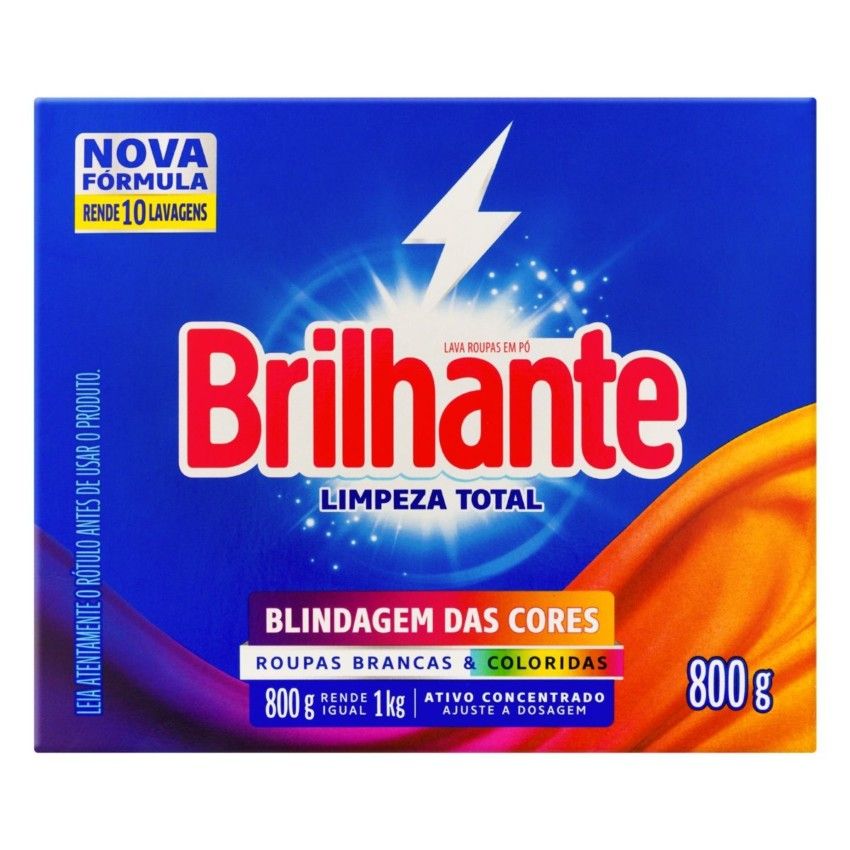 LAVA-ROUPAS PÓ ROUPAS BRANCAS E COLORIDAS BRILHANTE LIMPEZA TOTAL CAIXA 800GR, CX C/20 - Tozzo ...