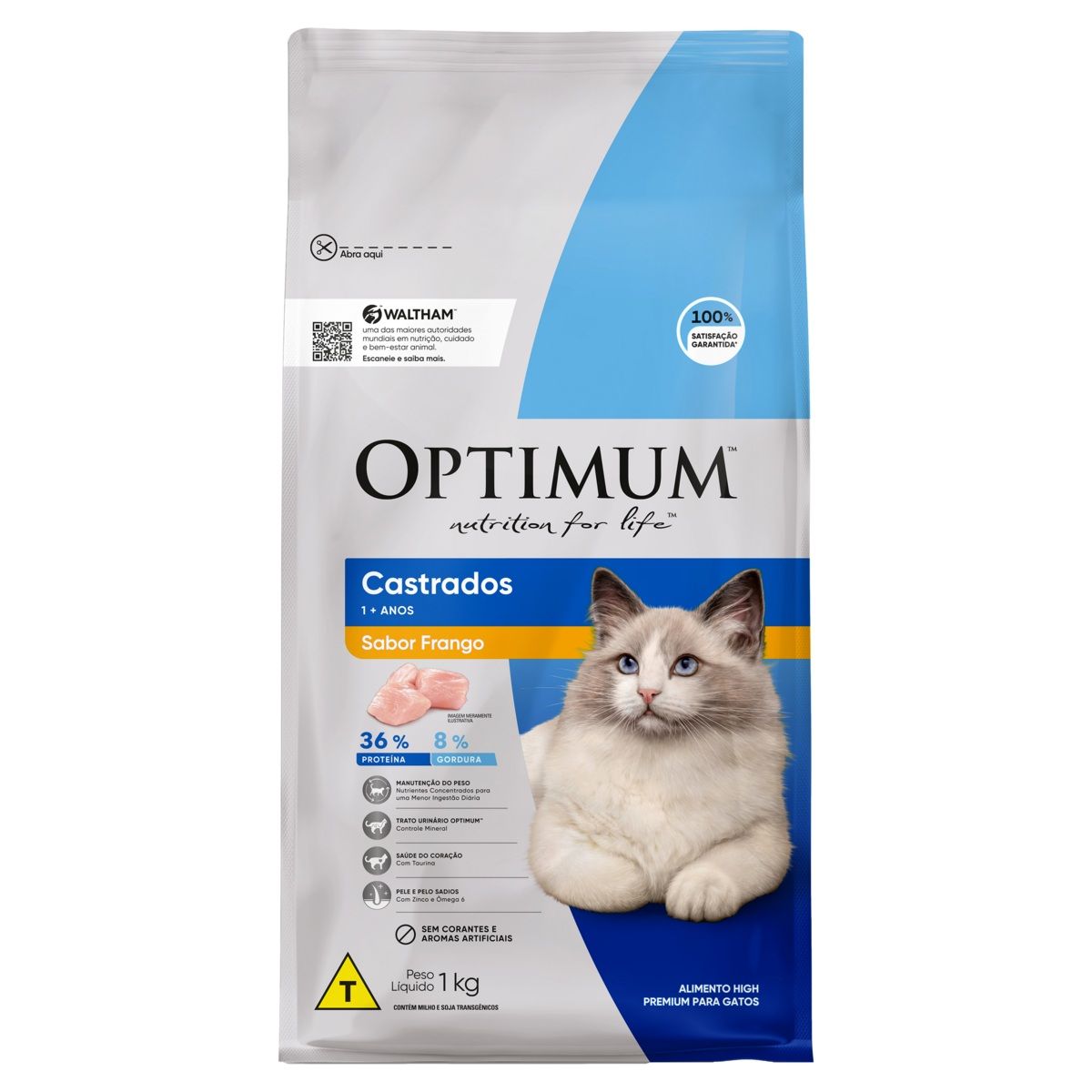 OPTIMUM CAT ADULTO CASTRADO FRANGO 1KG, KIT 3 UN - Tozzo Alimentos Ltda