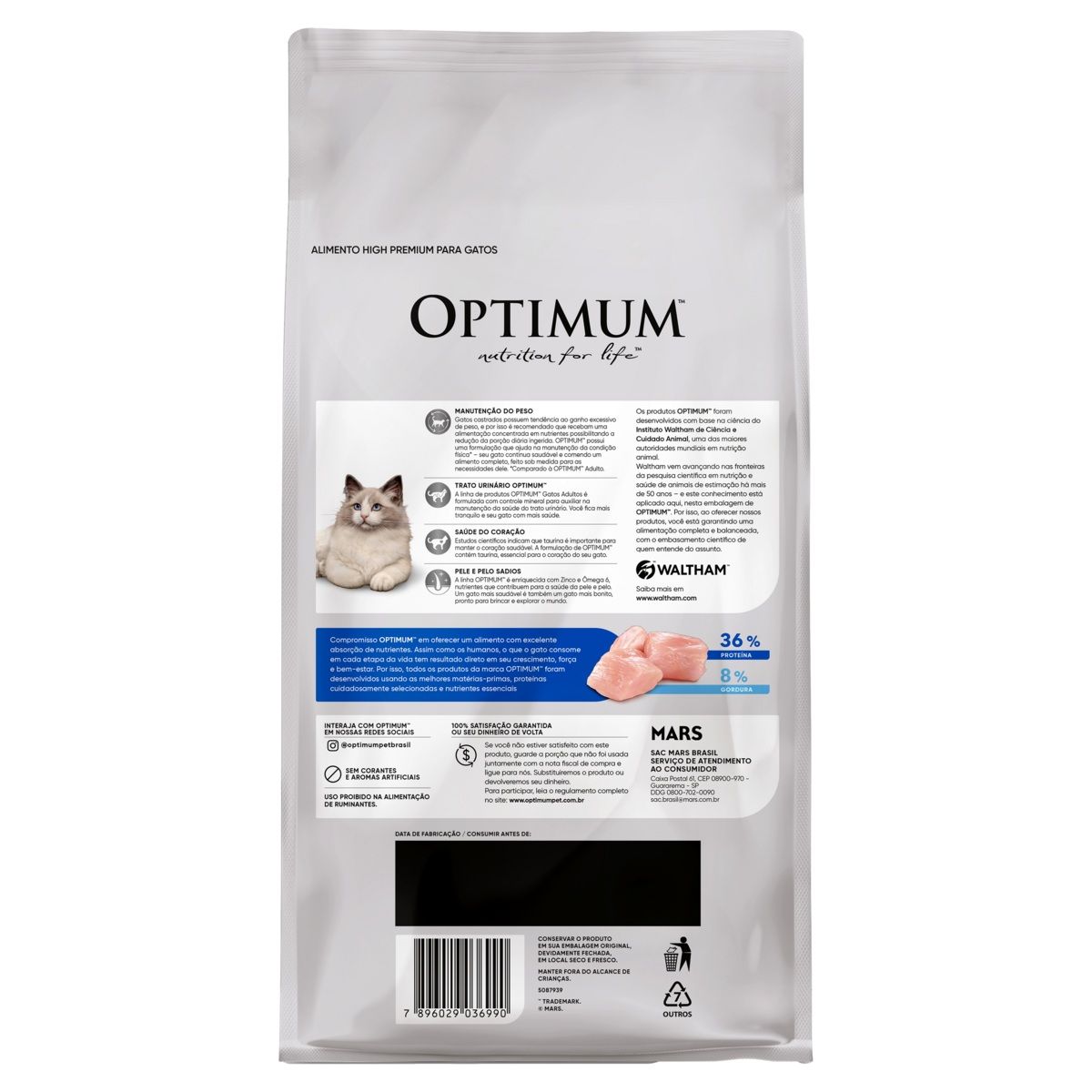 OPTIMUM CAT ADULTO CASTRADO FRANGO 1KG, KIT 3 UN - Tozzo Alimentos Ltda