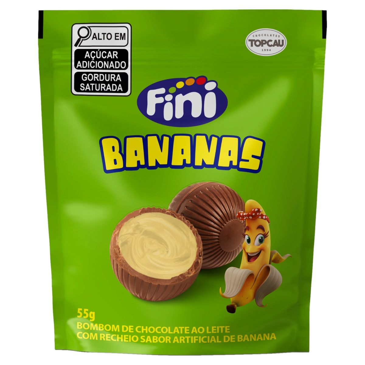 BOMBOM AO LEITE RECHEIO FINI BANANAS TOPCAU POUCH 55GR, KIT 3 UN ...