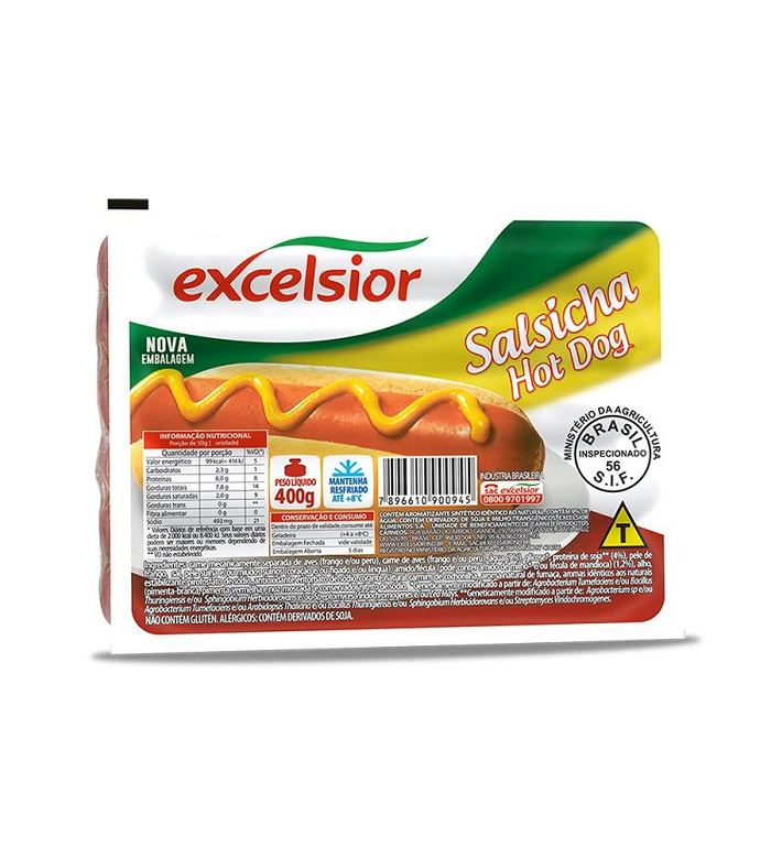 SALSICHA HOT DOG EXCELSIOR 400GR, KIT 6 UN - Tozzo Alimentos Ltda