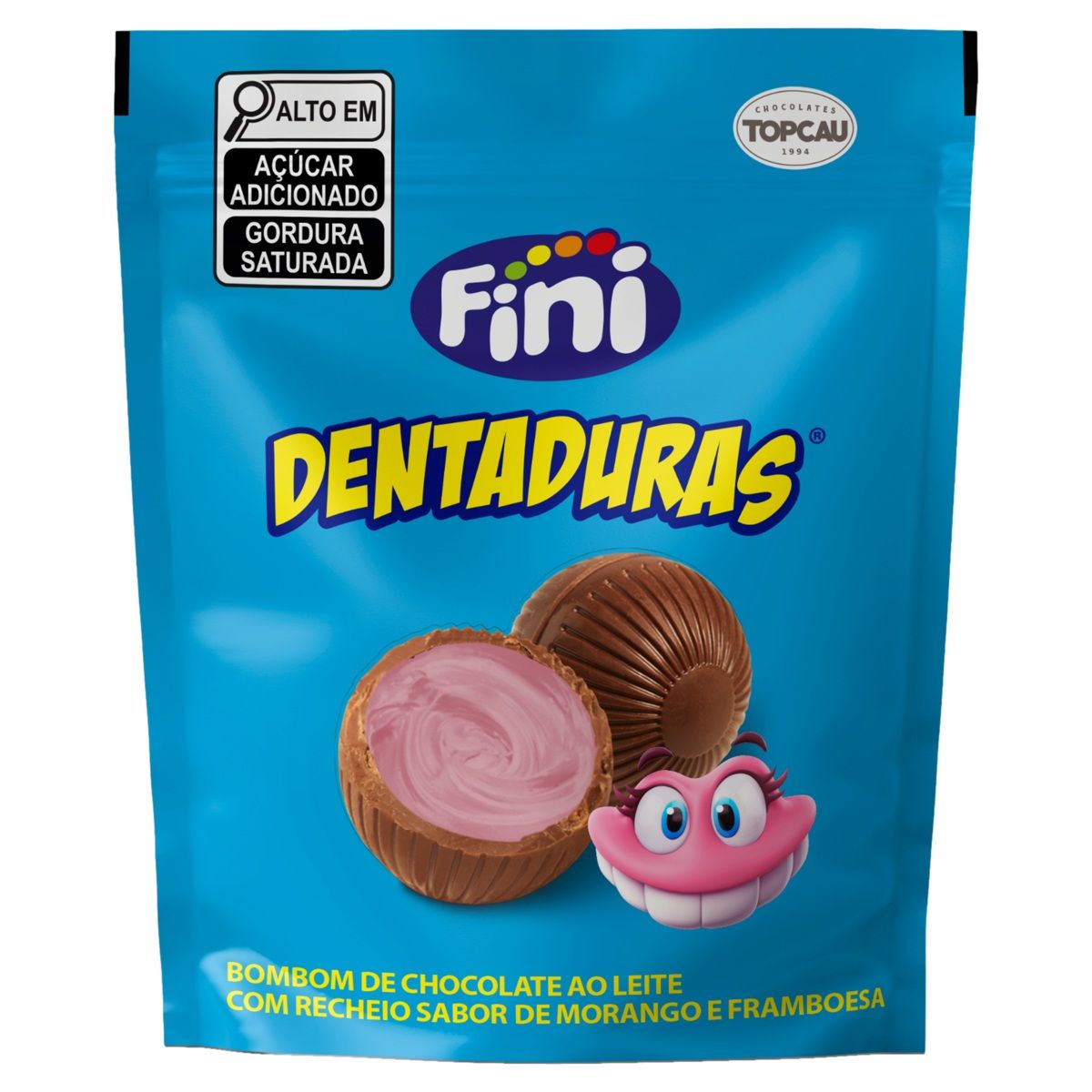 BOMBOM AO LEITE RECHEIO FINI DENTADURAS TOPCAU POUCH 55GR, KIT 3 UN ...