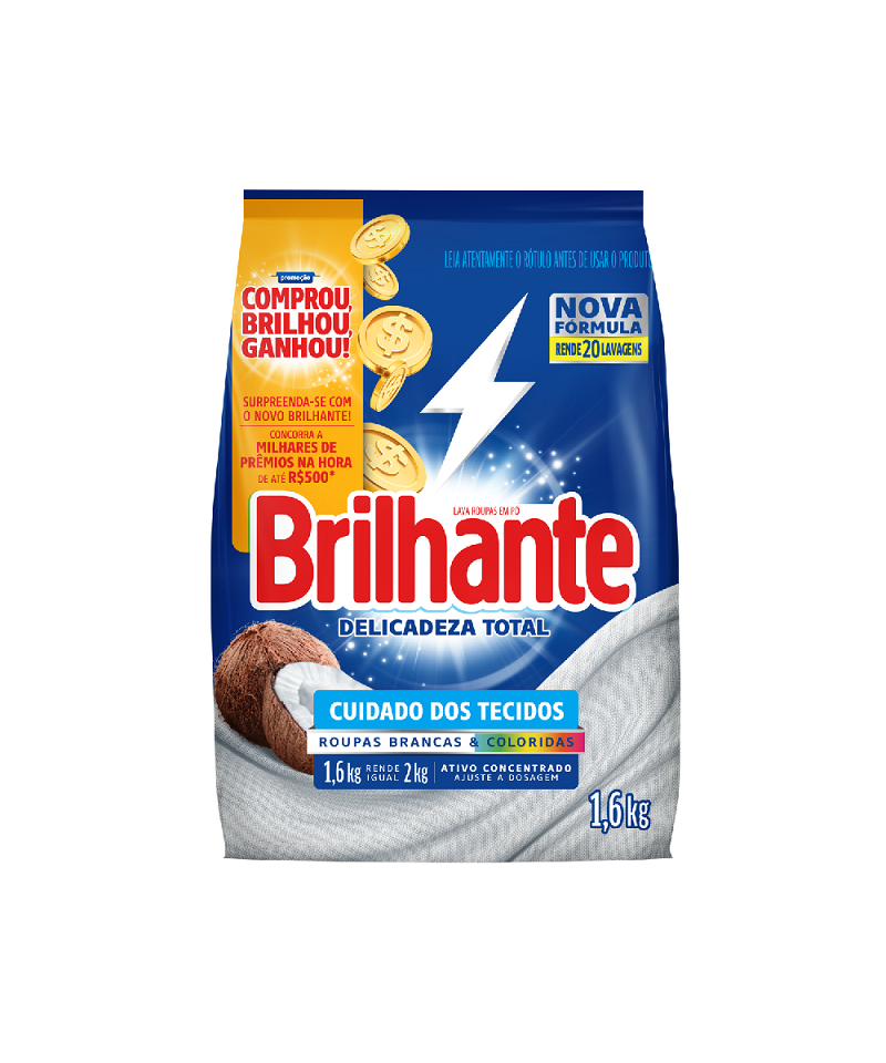 DETERGENTE EM PÓ BRILHANTE DELICADEZA TOTAL 1.6KG, FR C/7 - Tozzo ...