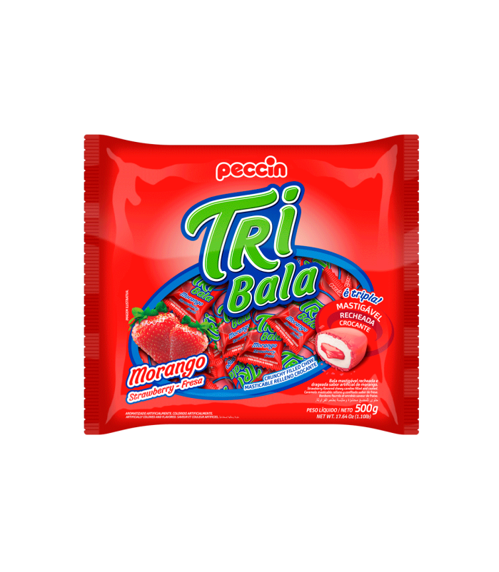 BALA PECCIN TRIBALA MORANGO 500GR - Tozzo Alimentos Ltda
