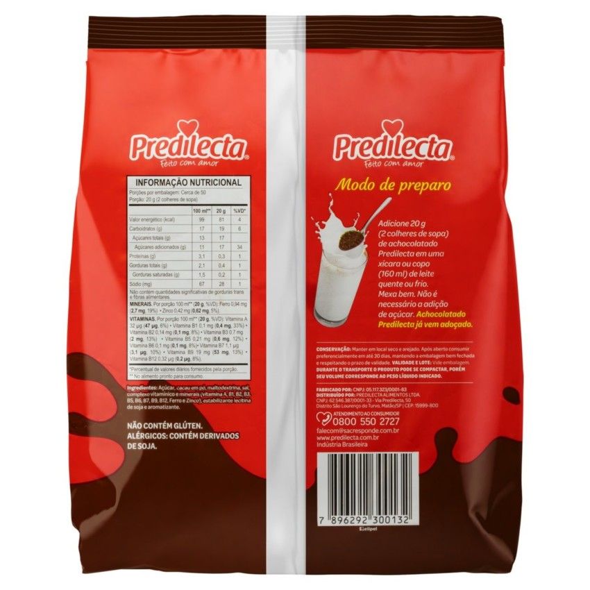 ACHOCOLATADO PO PREDILECTA SACHE 1.01KG - Tozzo Alimentos Ltda