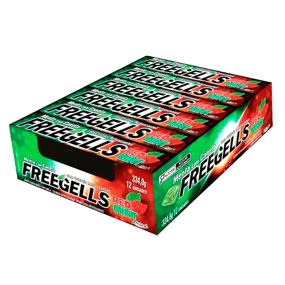 DROPS RICLAN FREEGELLS PLAY RED MINT, KIT 12 UN - Tozzo Alimentos Ltda