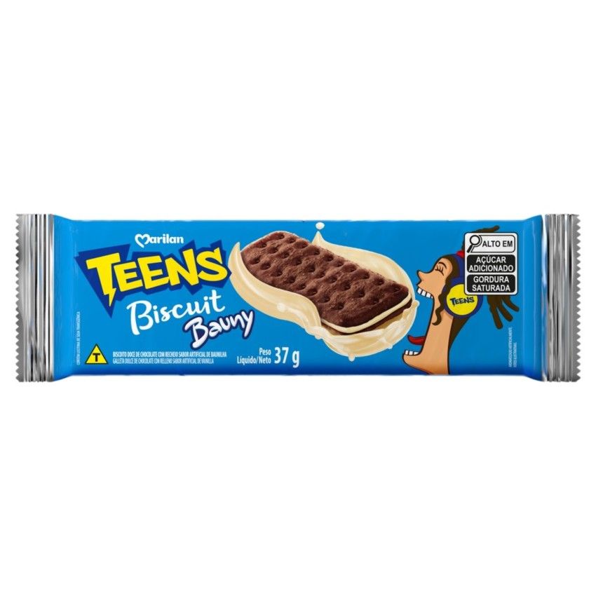 BISCOITO CHOCOLATE RECHEIO BAUNY MARILAN TEENS BISCUIT 37GR, KIT 6 UN ...
